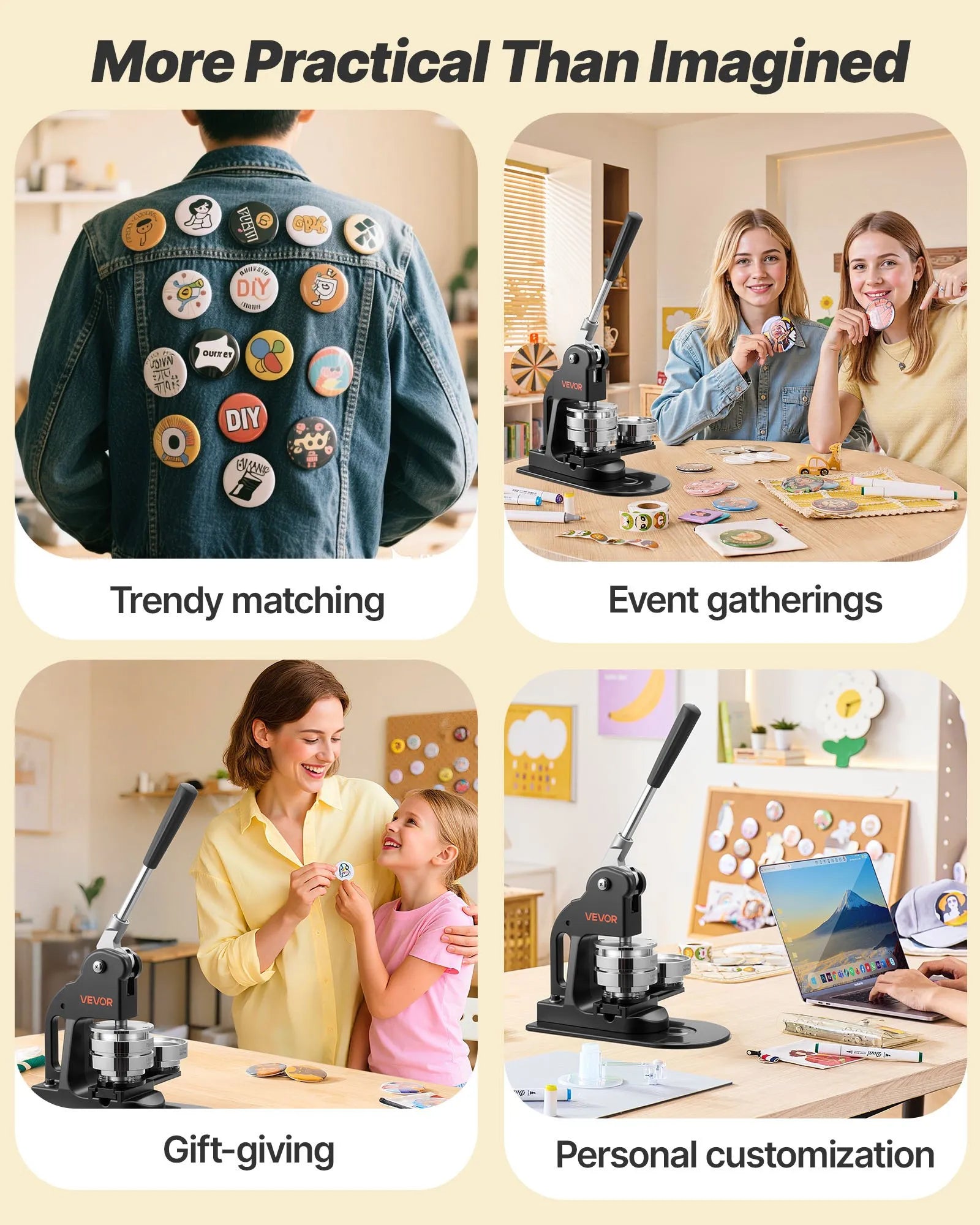 VEVOR 3-Inch Button Maker Machine Kit with 500 Button Parts – Pin & Ba